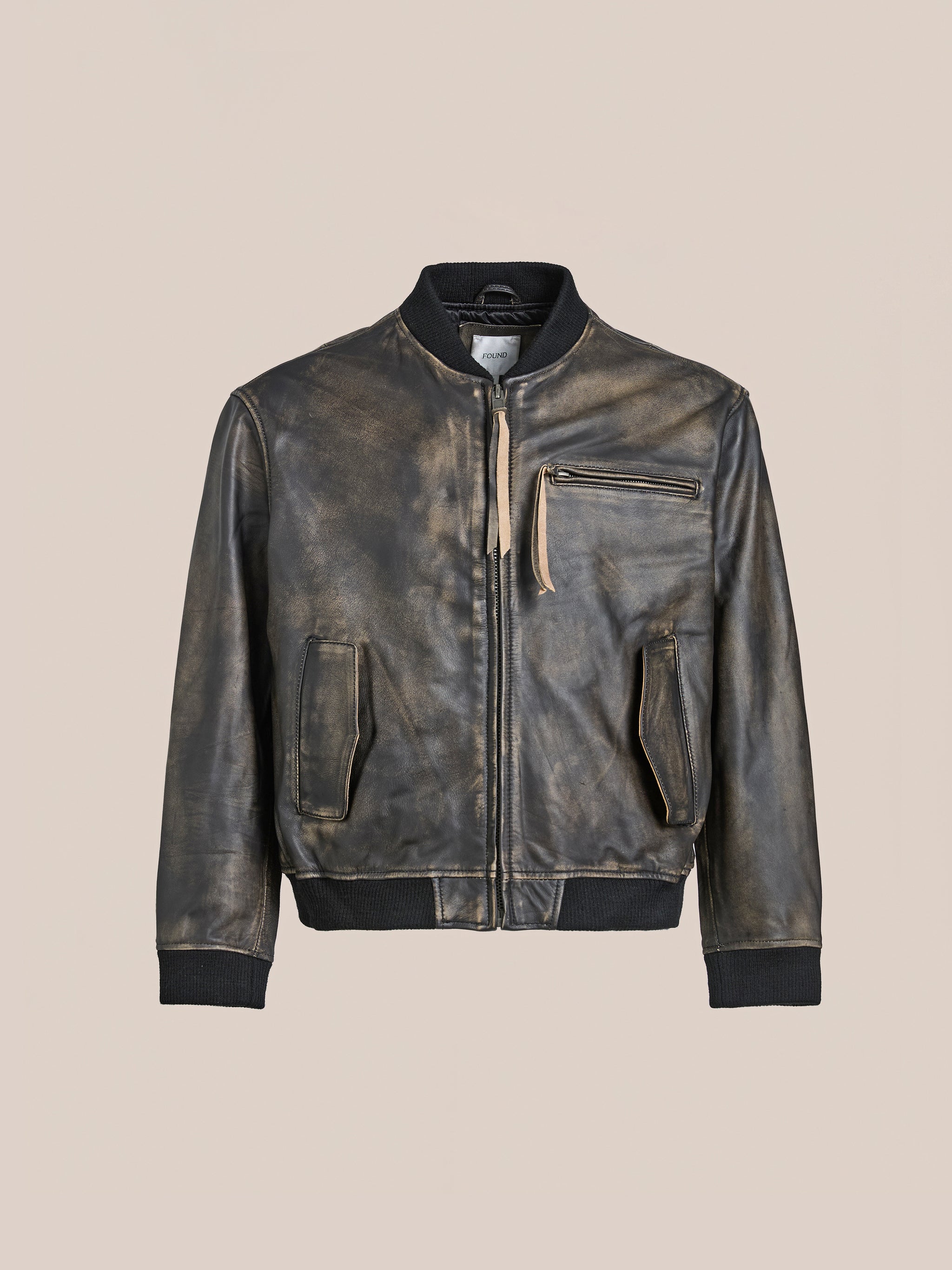 Distressed Leather Bomber Jacket